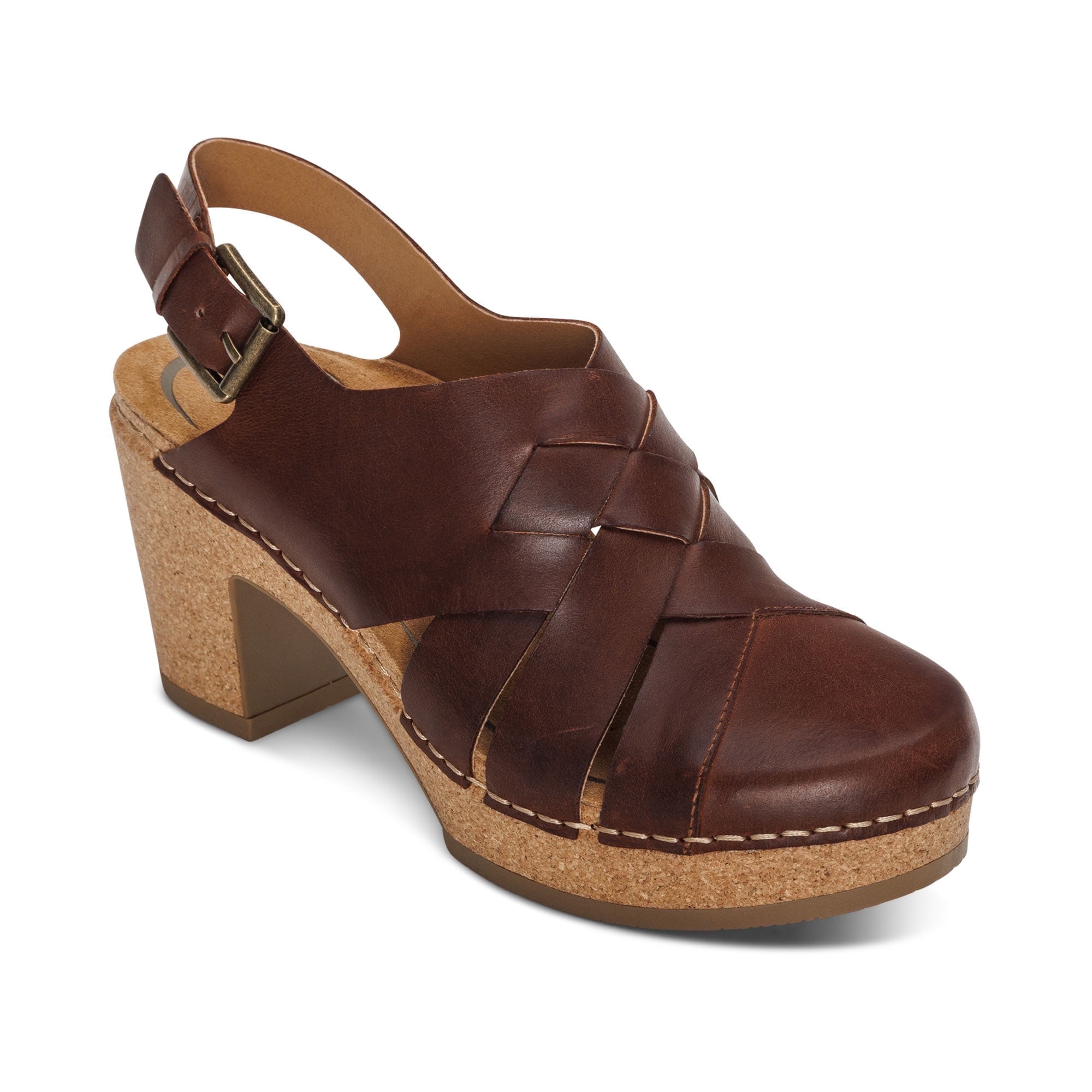 Aetrex Women's Paige Leather Slingback Arch Support Platform Clogs for ...