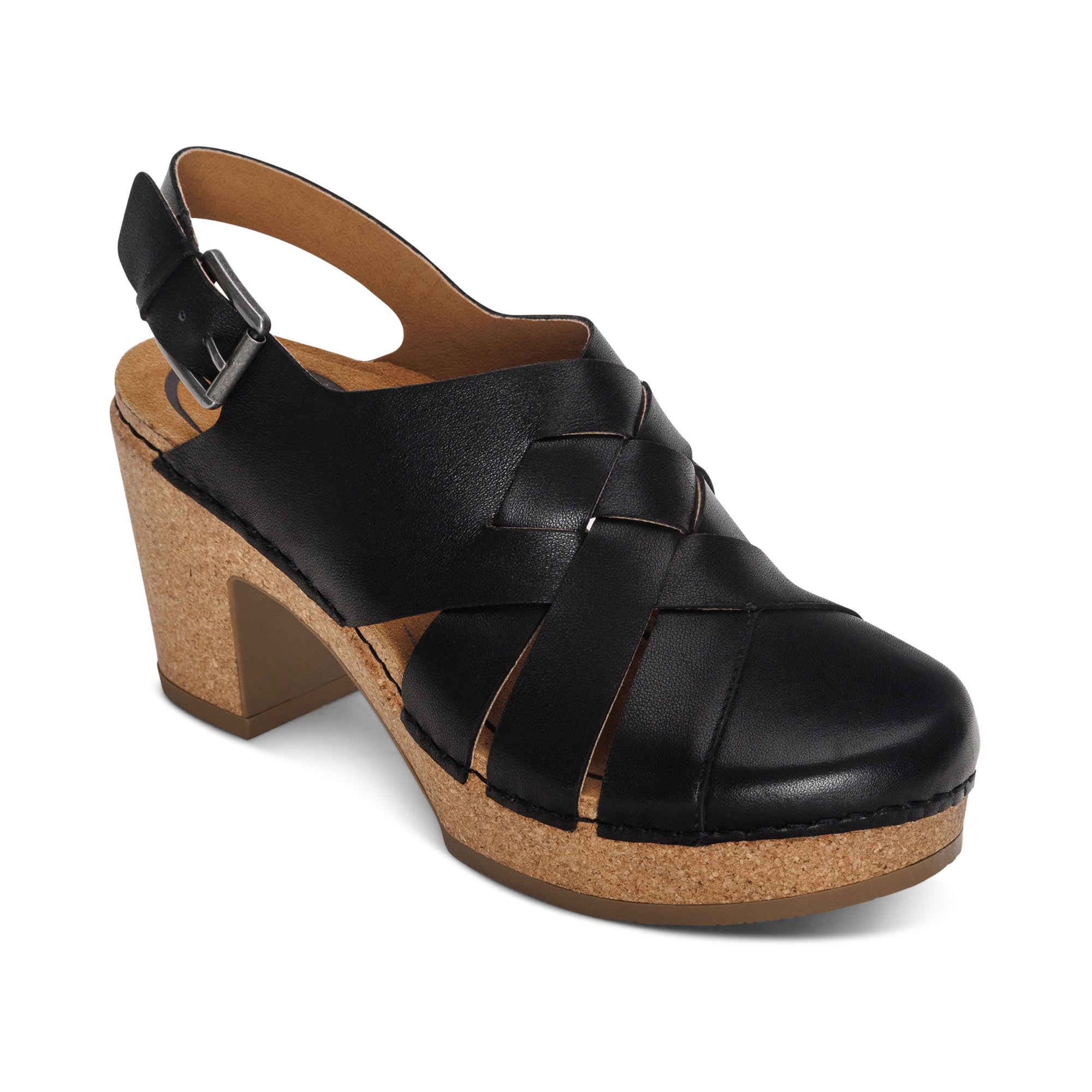 Aetrex Women's Paige Leather Slingback Arch Support Platform Clogs for ...