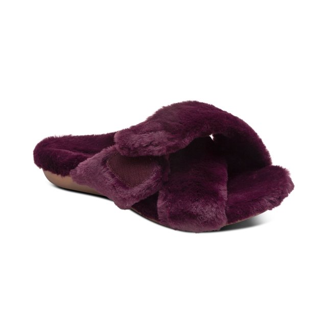 Aetrex Womens Penelope Orthopedic Faux Fur House Slippers For Women