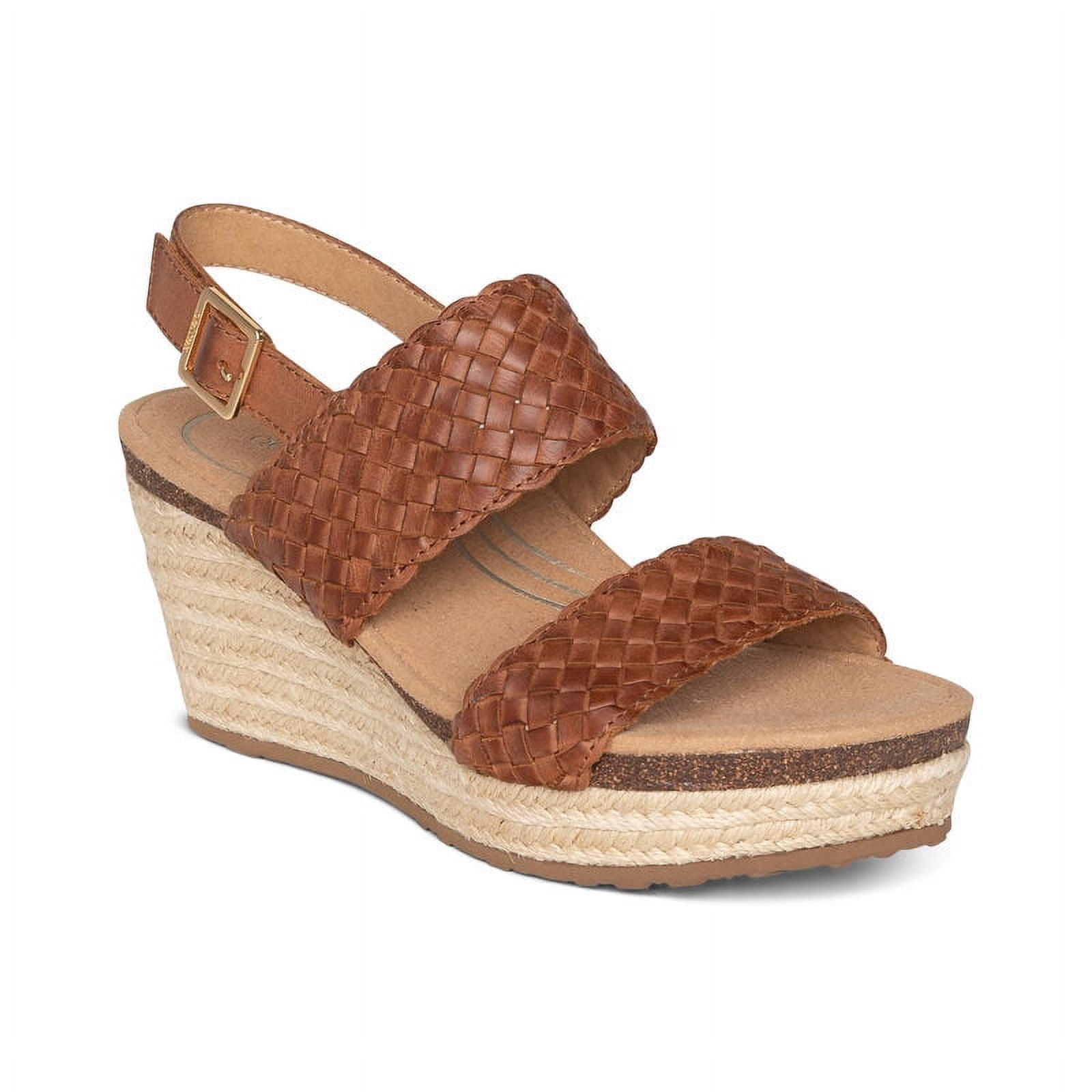 Aetrex Women's Summer Woven Quarter Strap Jute Wrapped Wedge Sandals ...
