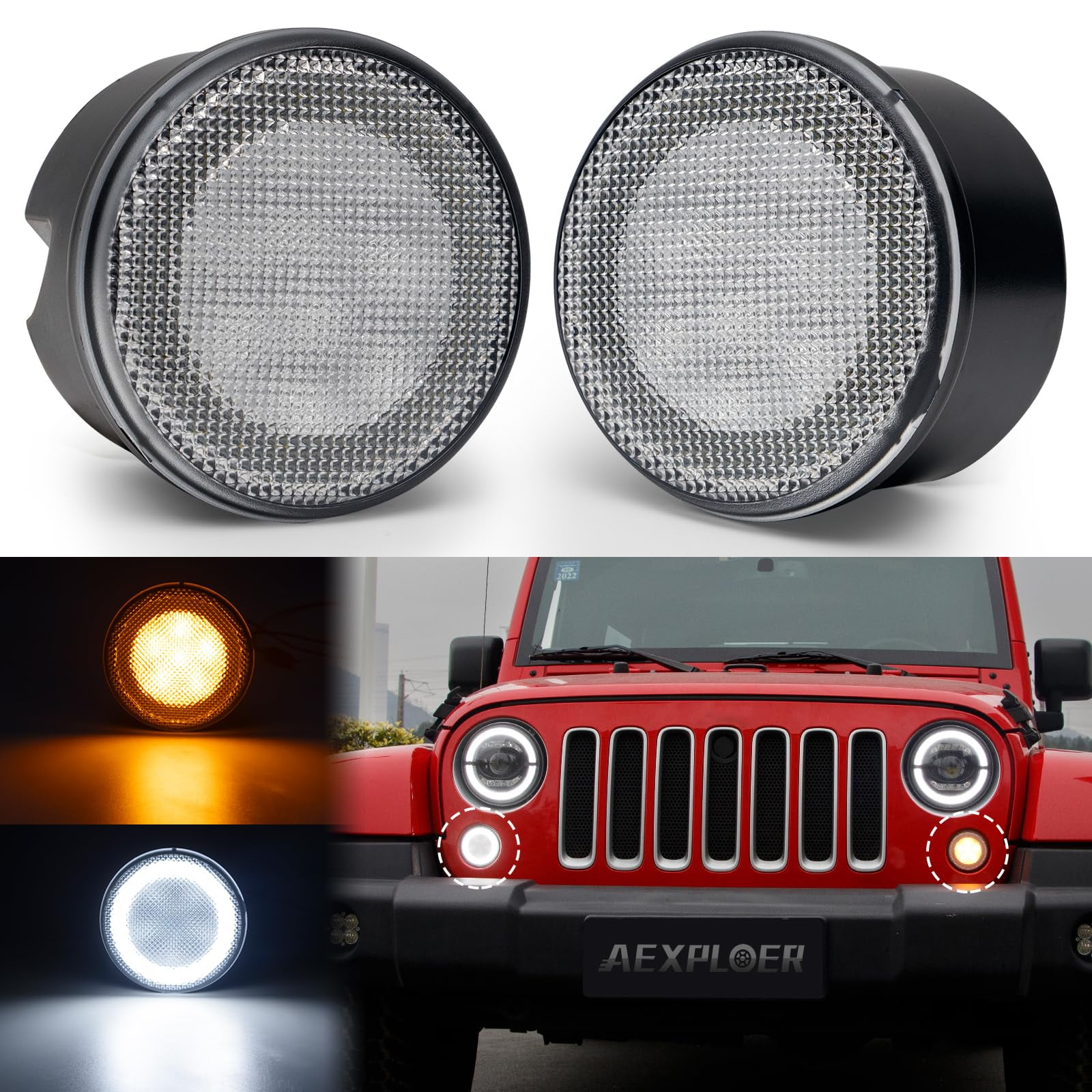 Aexploer LED Turn Signal STF9 Lights Compatible with Wrangler JK JKU ...