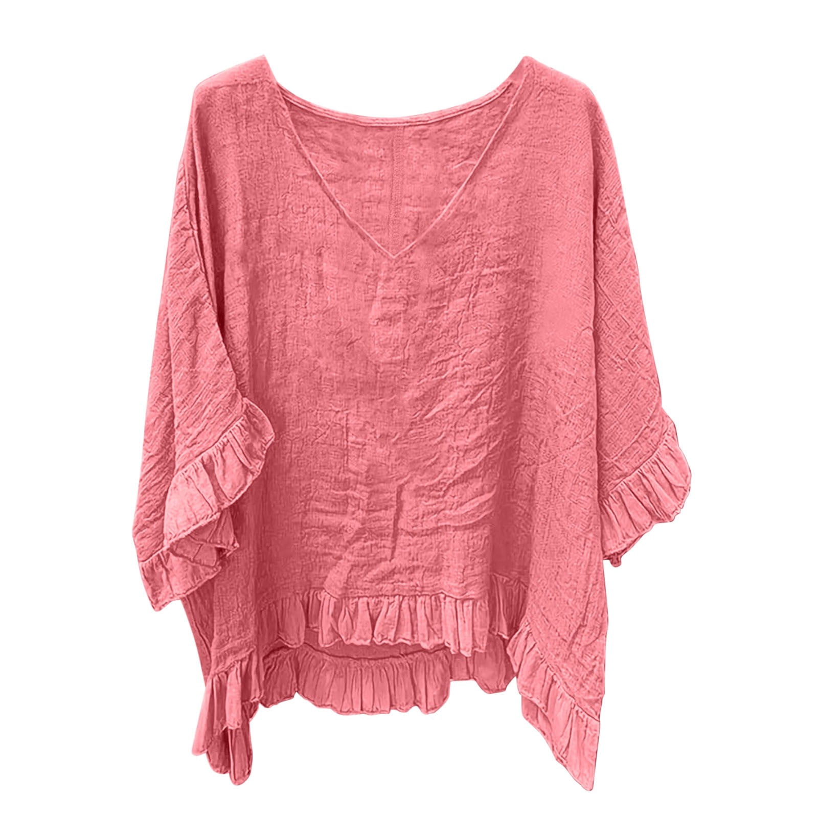 Aezemi 3/4 Sleeve V Neck Tees Women, Ruffle Hem Cuff Loose Fit Casual ...
