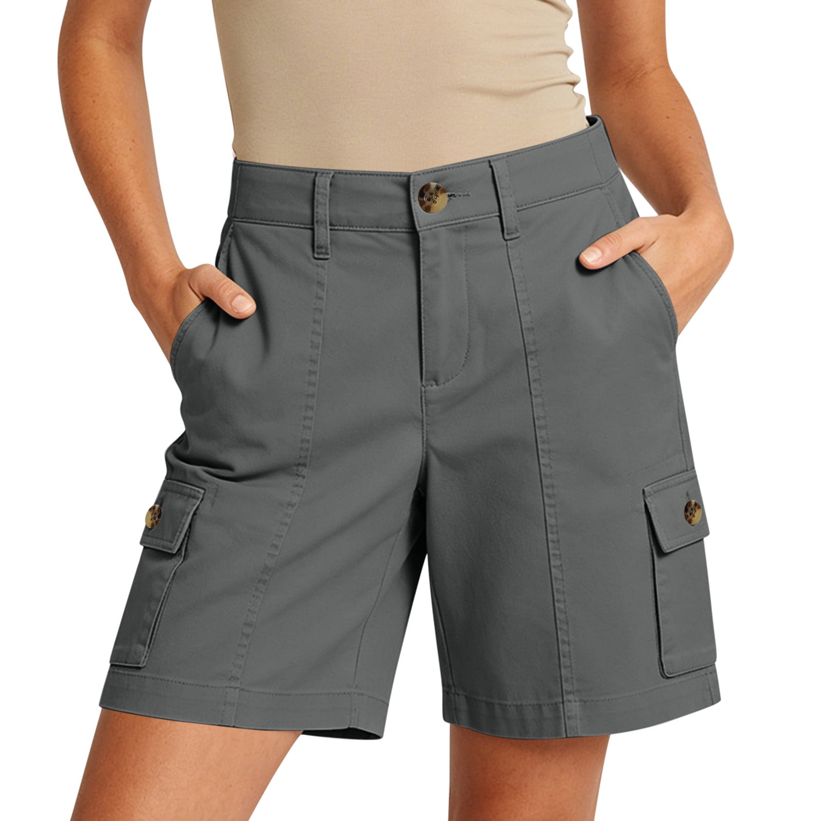 Aezemi Cargo Bermuda Shorts for Women, Button High Waisted Straight Leg ...
