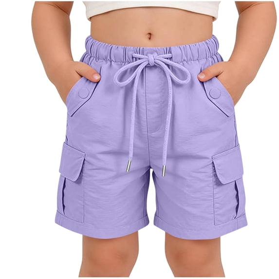 Aezemi Girls School Cargo Shorts, Bermuda Elastic Waist Straight Leg ...