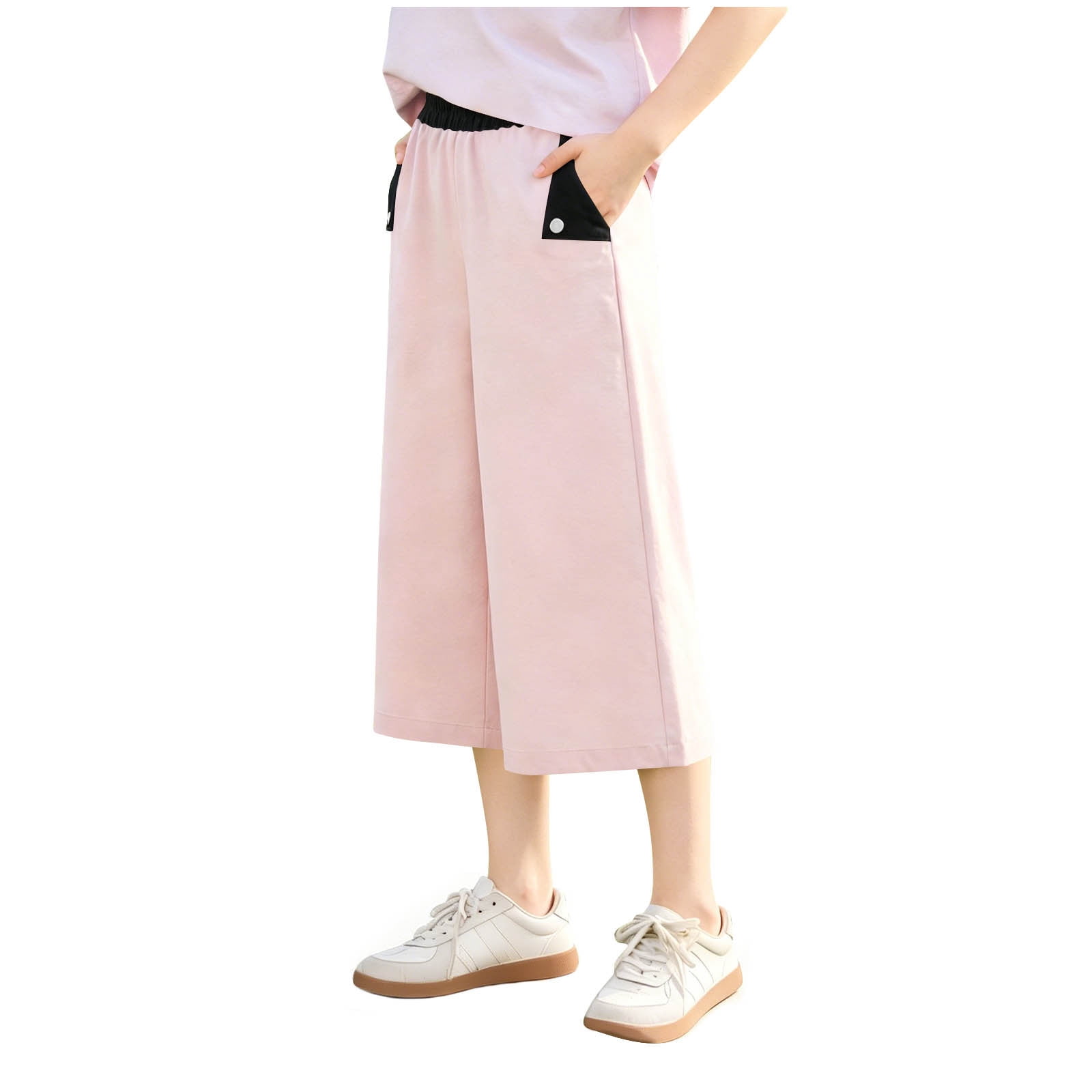 Aezemi Girls' Wide Leg Capri Pants with Pockets Breathable Loose Fit ...