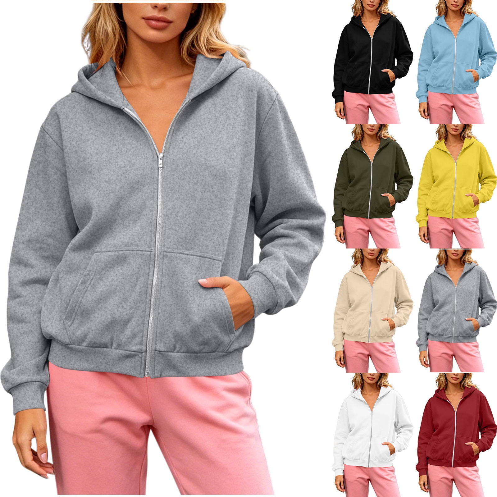 Aezemi Hooded Full Zip Sweatshirt Women Long Sleeve Zip up Casual ...