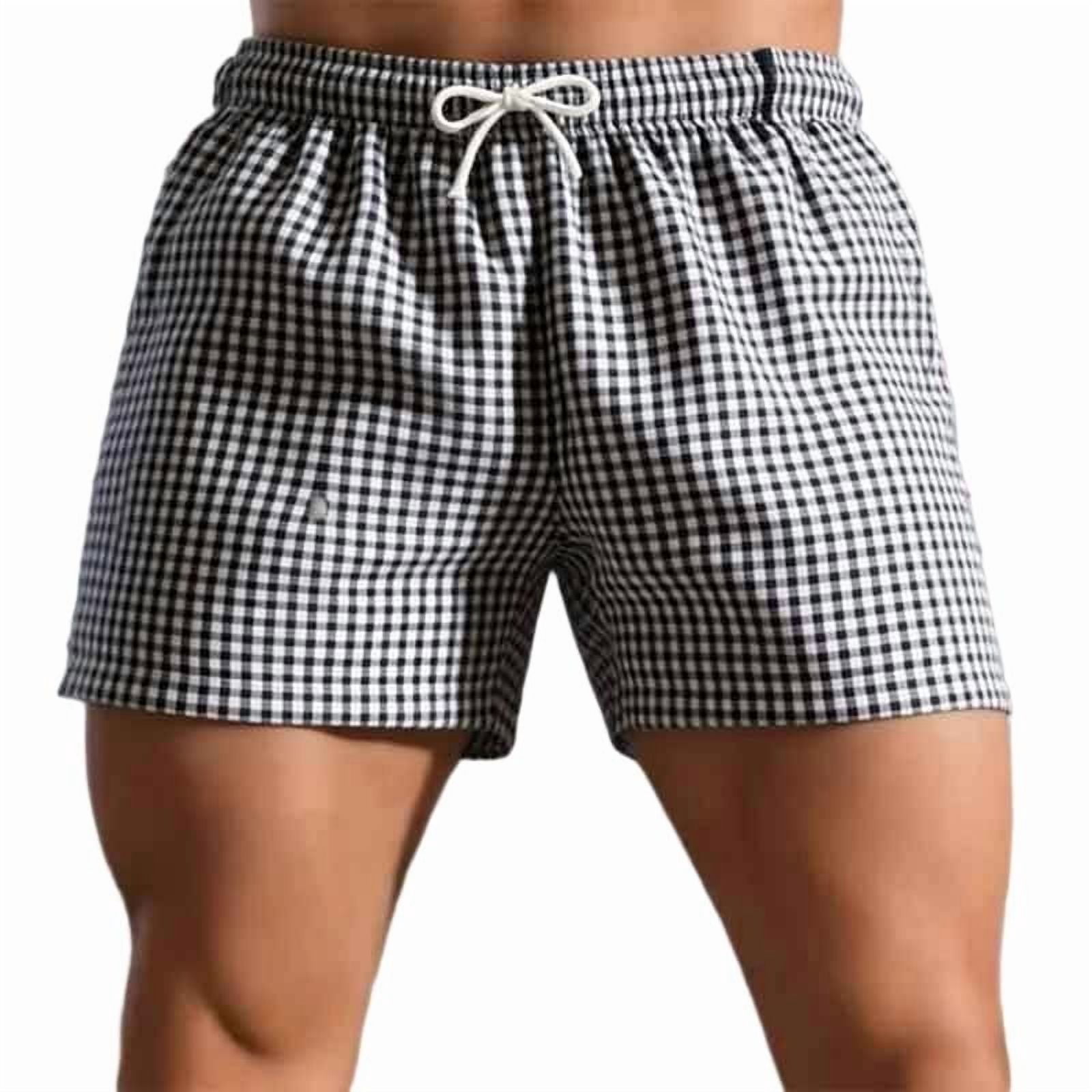 Aezemi Men Drawstring Plaid Shorts Elastic Waist Fashion Casual Shorts ...
