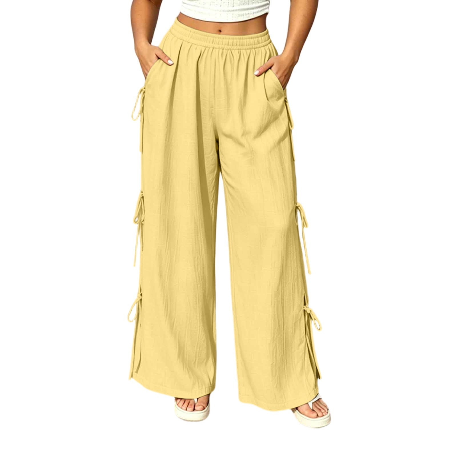 Aezemi Plus Size Women Loose Fit Linen Pants with Pockets Boho Side ...