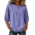Aezemi Ruched 3/4 Sleeve Tops Women, Loose Cotton Linen Button Pullover ...