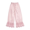 Aezemi Women Boho Loose Fit Pants Wide Leg Lace Ruffle Palazzo Elastic ...