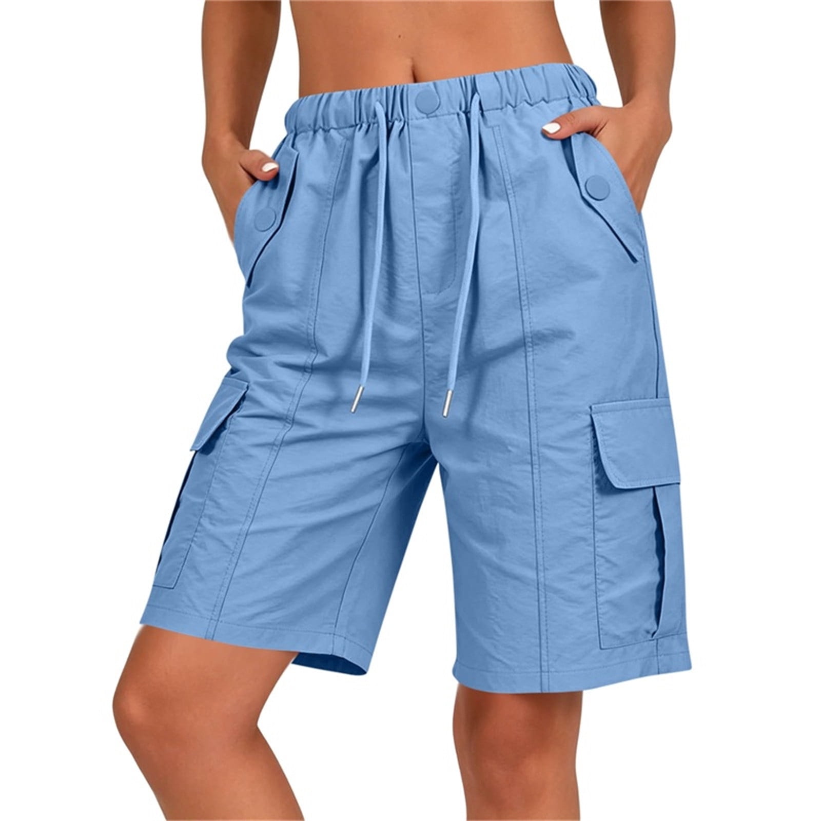 Aezemi Women Cargo Bermuda Shorts - Elastic Waist Drawstring Casual ...