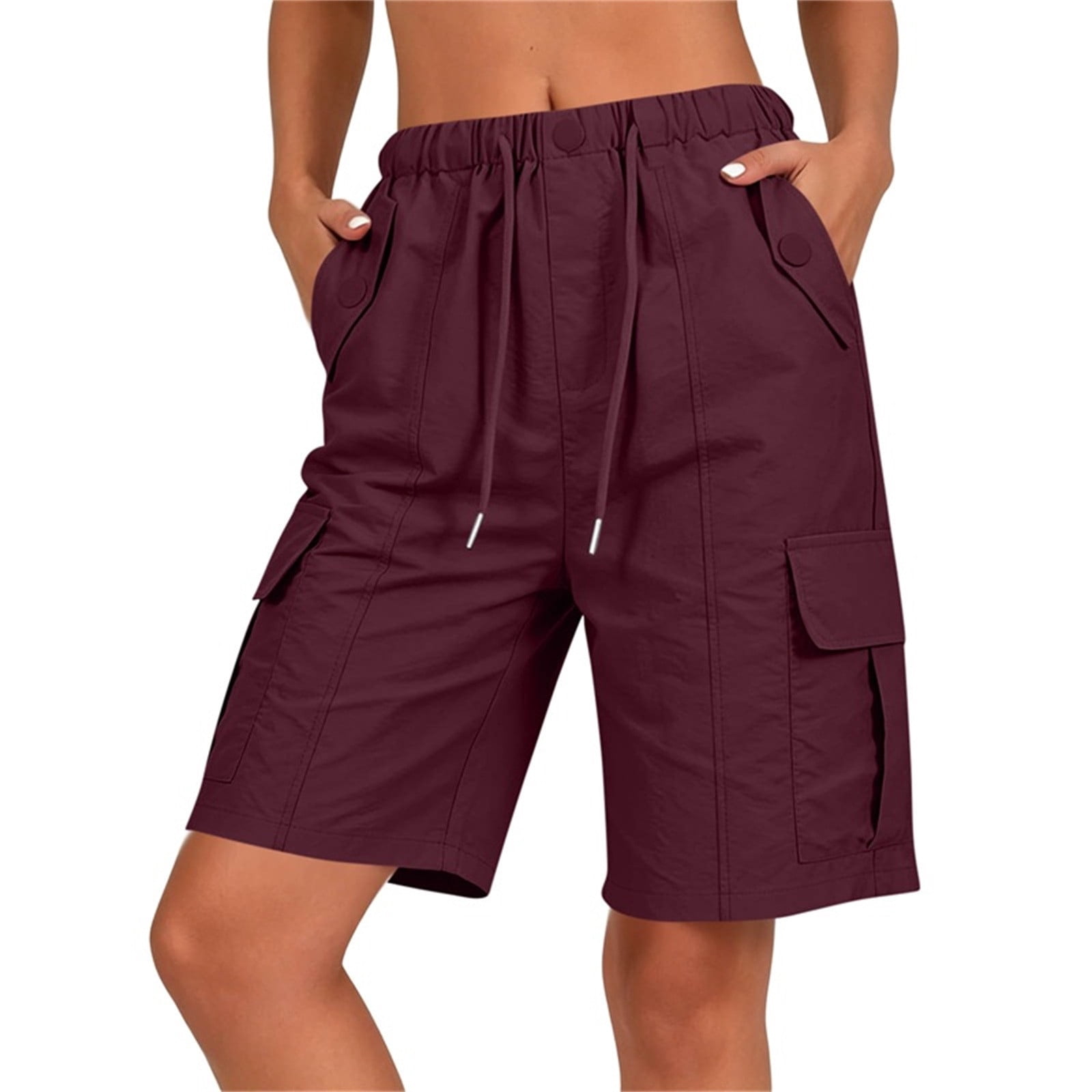 Aezemi Women Cargo Bermuda Shorts - Elastic Waist Drawstring Casual ...
