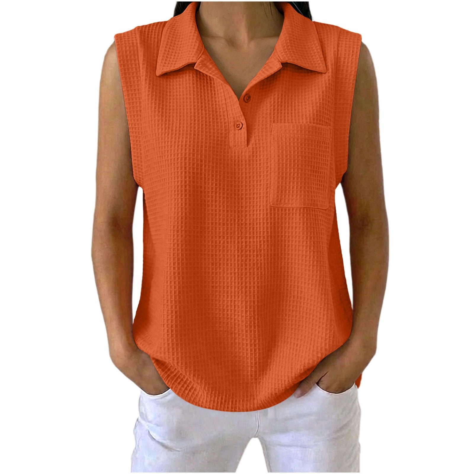 Aezemi Women Collared Sleeveless Tank Tops with Pocket, Button Front ...