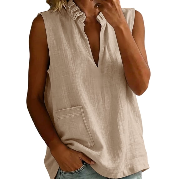 Aezemi Women Cotton Linen Ruffled Tanks, Loose Fit Sleeveless Casual ...