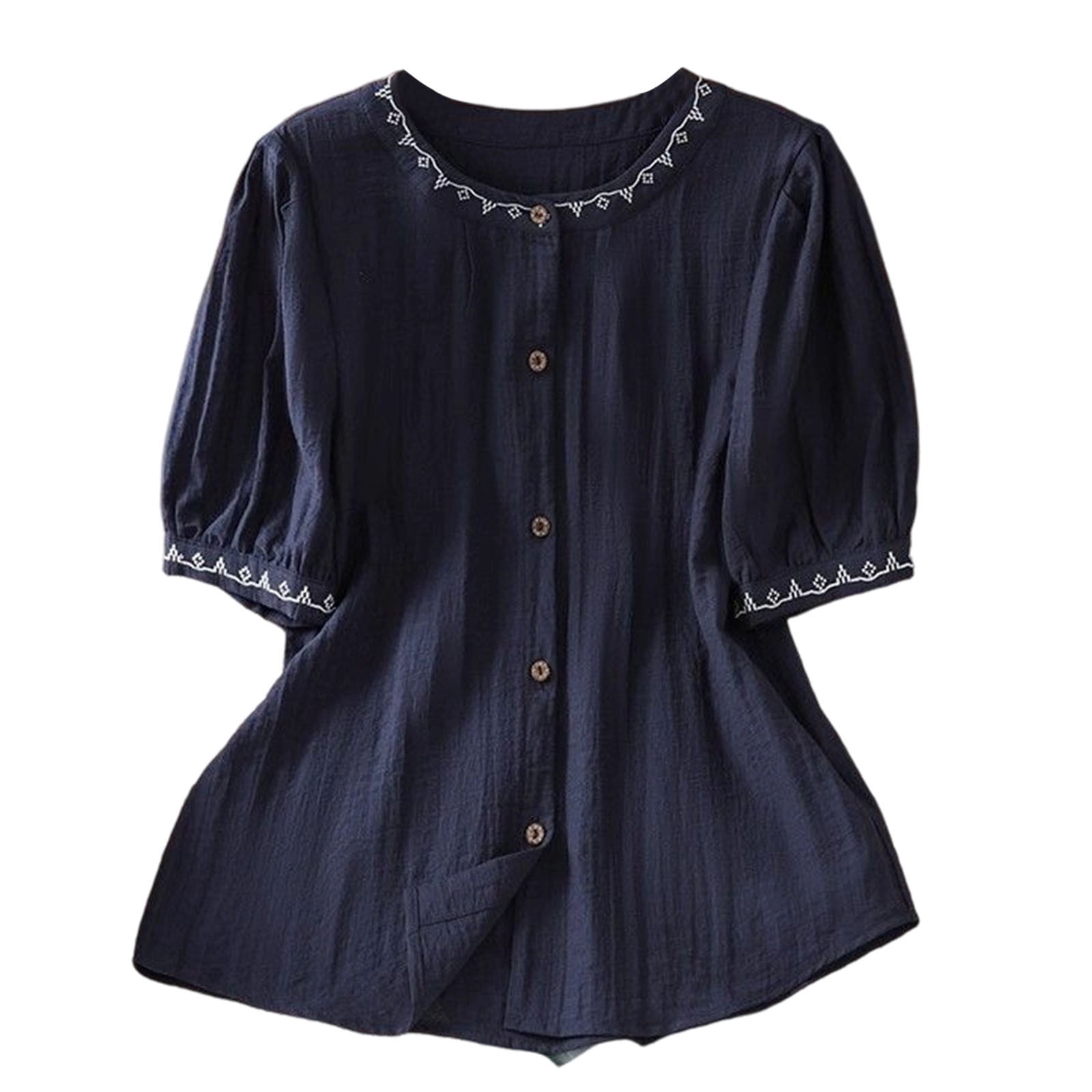 Aezemi Women Cotton Linen Shirts, Half Sleeve Button down Lightweight ...
