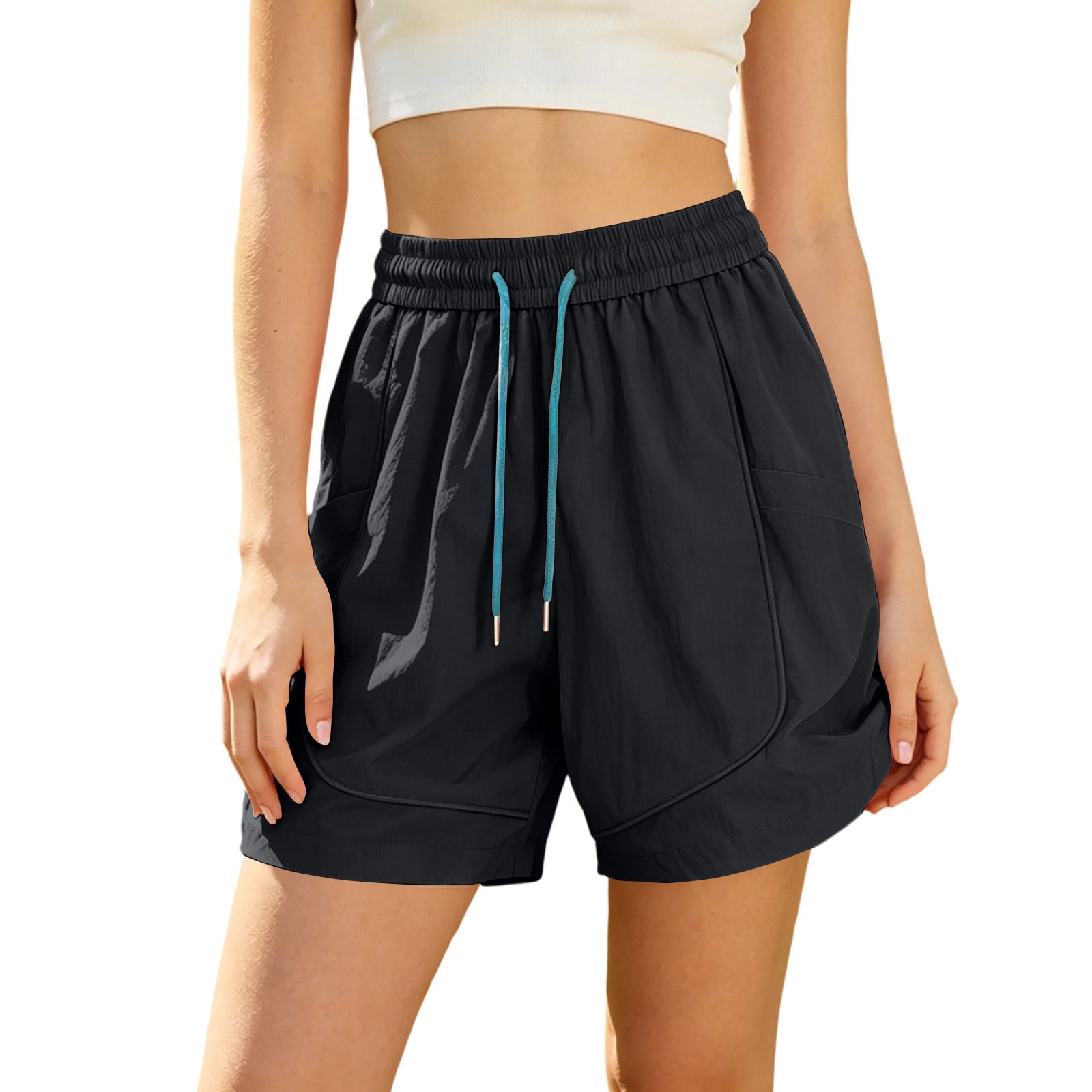Aezemi Women Elastic Waist Sports Shorts - Elastic Waist Running Casual ...