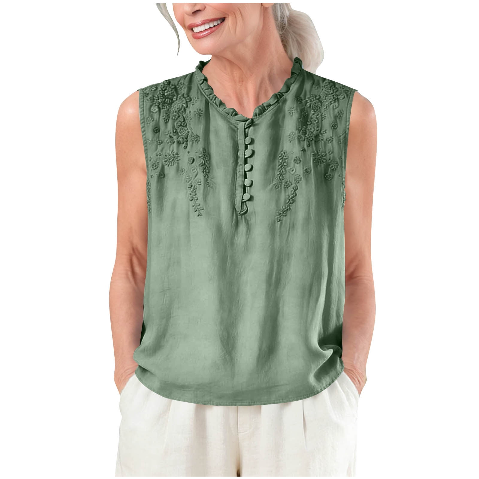Aezemi Women Embroidered Tank Tops, Boho Sleeveless Flowy Round Neck ...