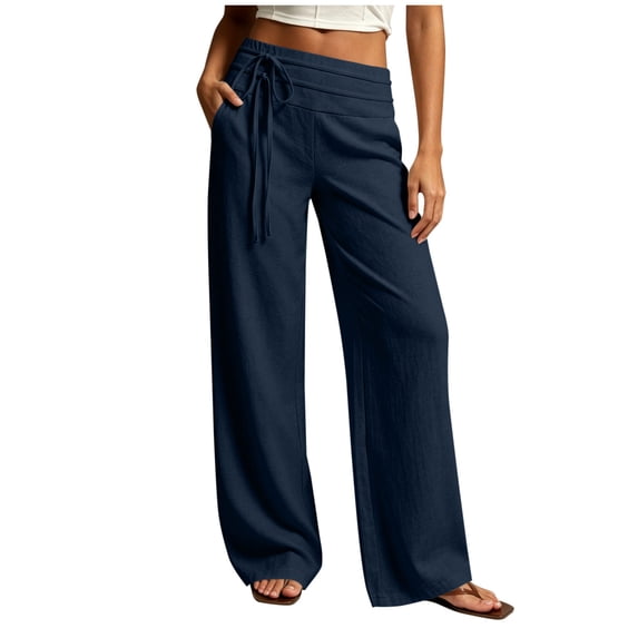 Aezemi Women Faux Cotton Linen Pants, High Waisted Fashion Straight Leg ...