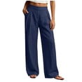 Aezemi Women Faux Cotton Linen Workout Pants, Elastic Waist Loose Fit ...