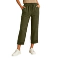 Aezemi Women Faux Linen Cropped Pants Lace Patch High Waisted ...