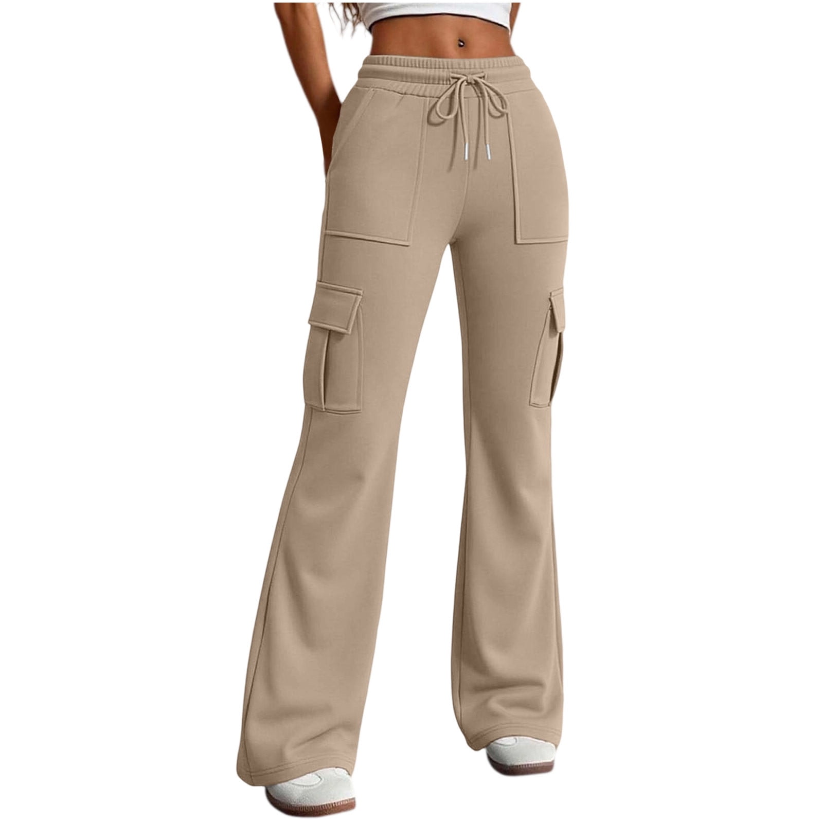 Aezemi Women Flare Cargo Pants, Elastic Waist Slim Fit Workout Flare ...