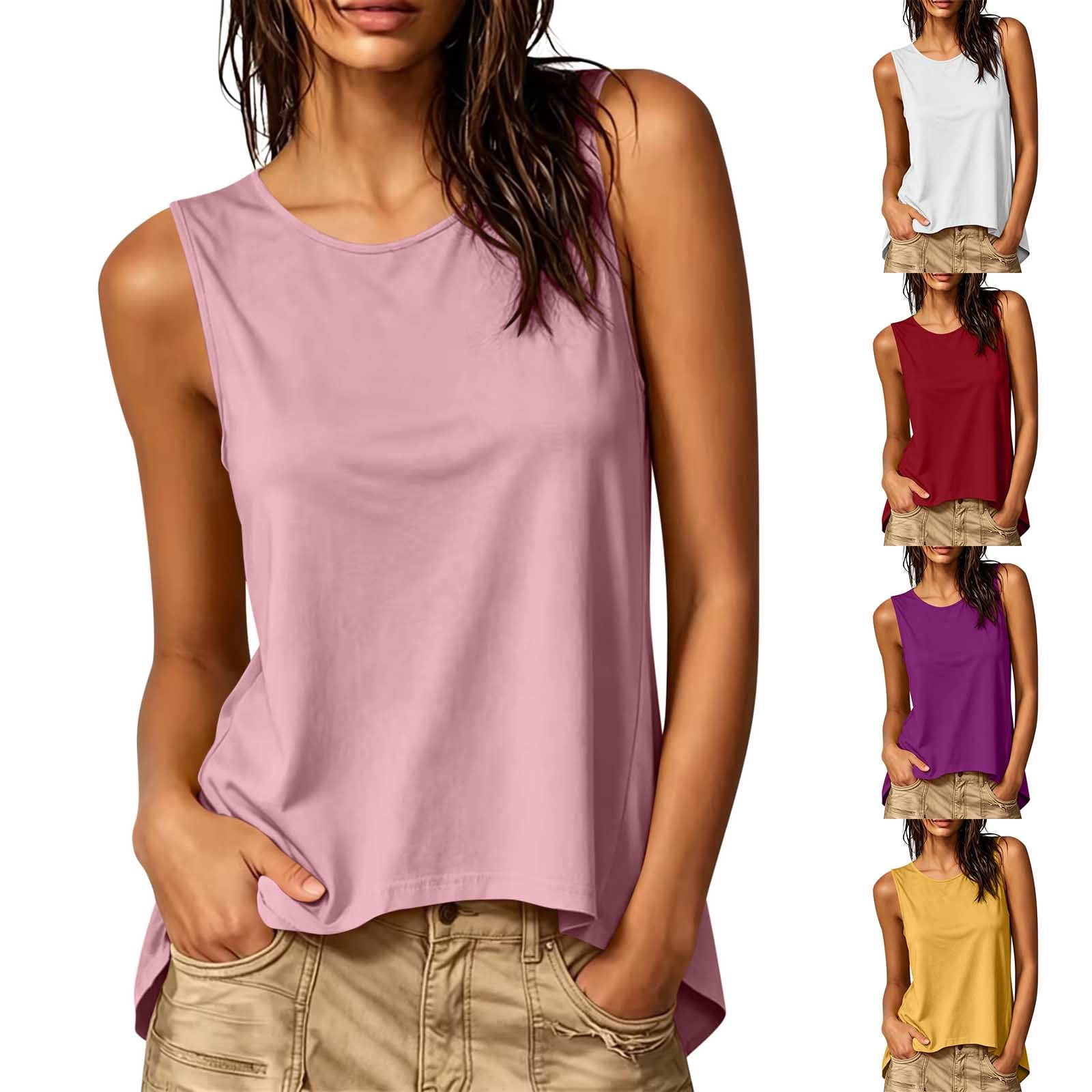Aezemi Women Flowy Tank Top, Criss Cross Back Asymmetrical Hem ...