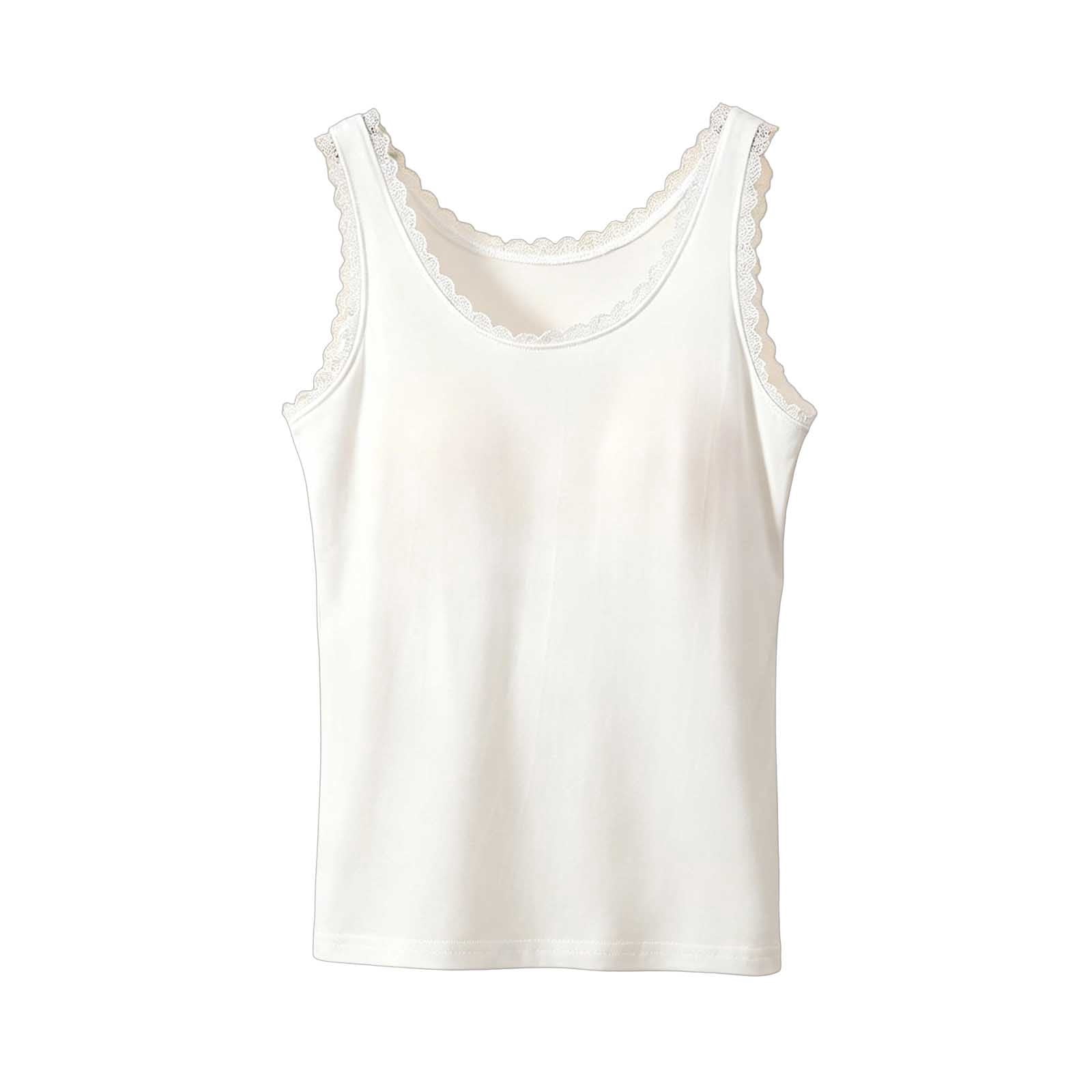 Aezemi Women Lace Padded Cami Tops, Soft Sleeveless Built-in-Bras Round ...