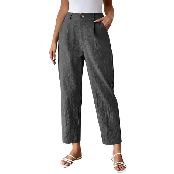 Aezemi Women Loose Fit Long Pants, Button Lightweight Straight Leg ...