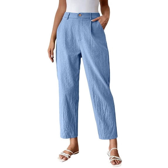 Aezemi Women Loose Fit Long Pants, Button Lightweight Straight Leg ...
