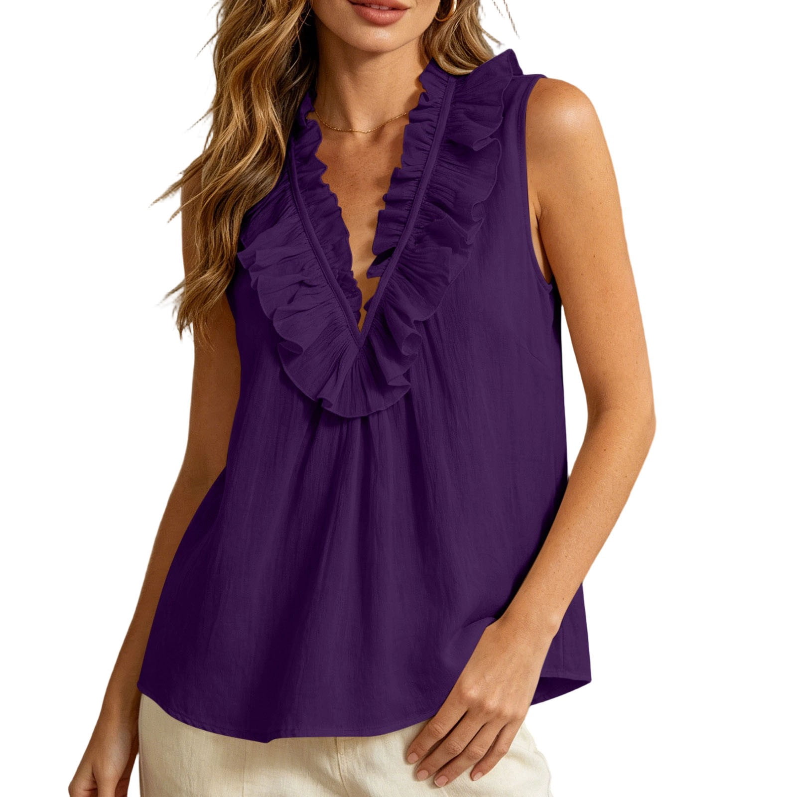 Aezemi Women Ruched Deep V Tank Tops, Lightweight Flowy Sleeveless ...