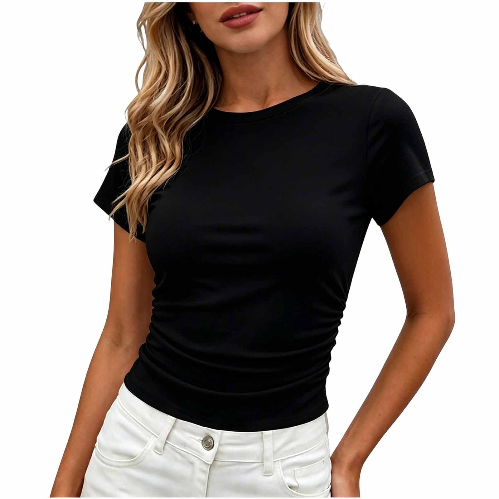 Aezemi Women Ruched Side Shirt, Summer Short Sleeve Slim Fit Ruched ...