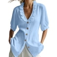 Aezemi Women Ruffle V Neck Shirts Button down Breathable Short Sleeve ...