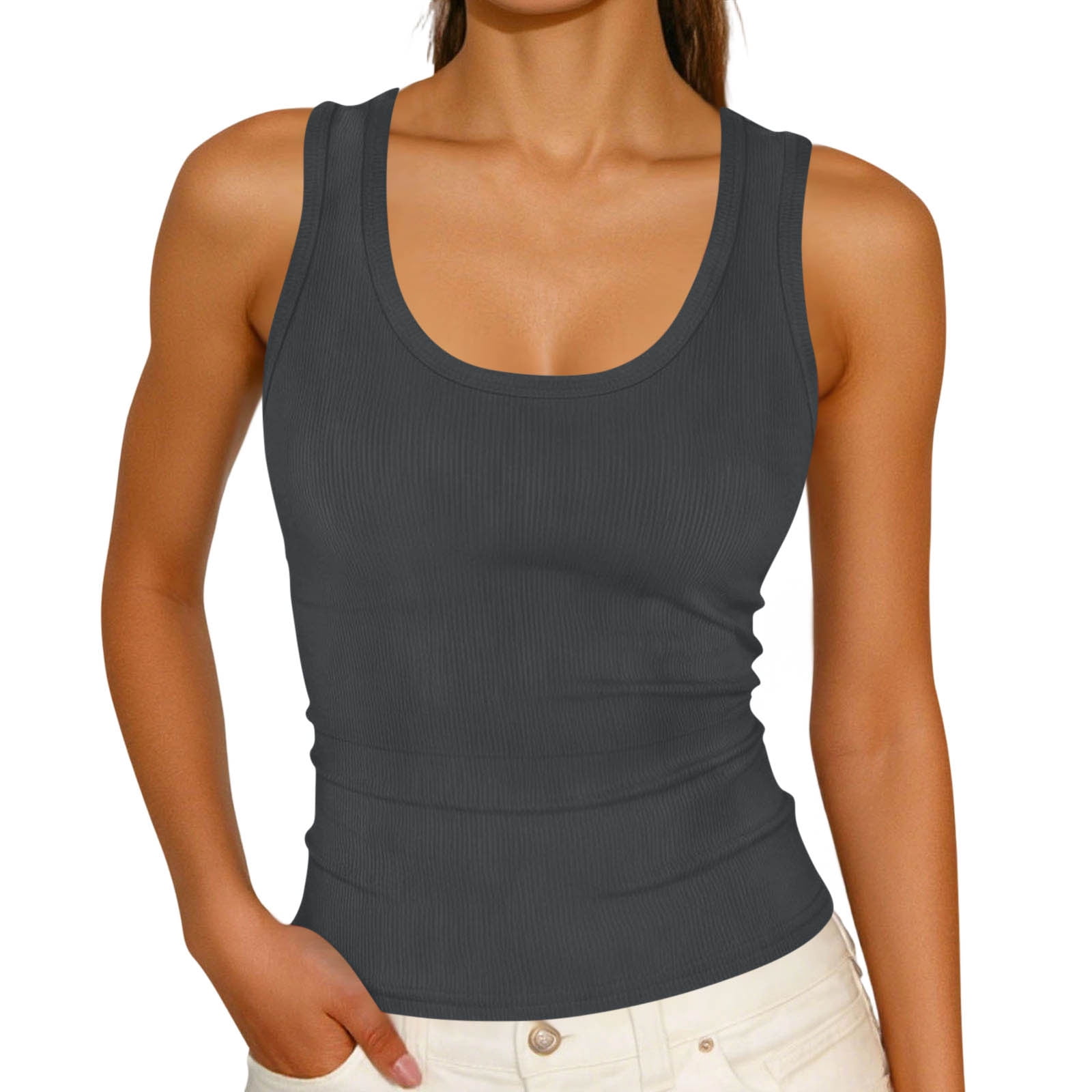 Aezemi Women Slim Fit Ribbed Tank Tops, Knit Sleeveless U Neck Casual ...