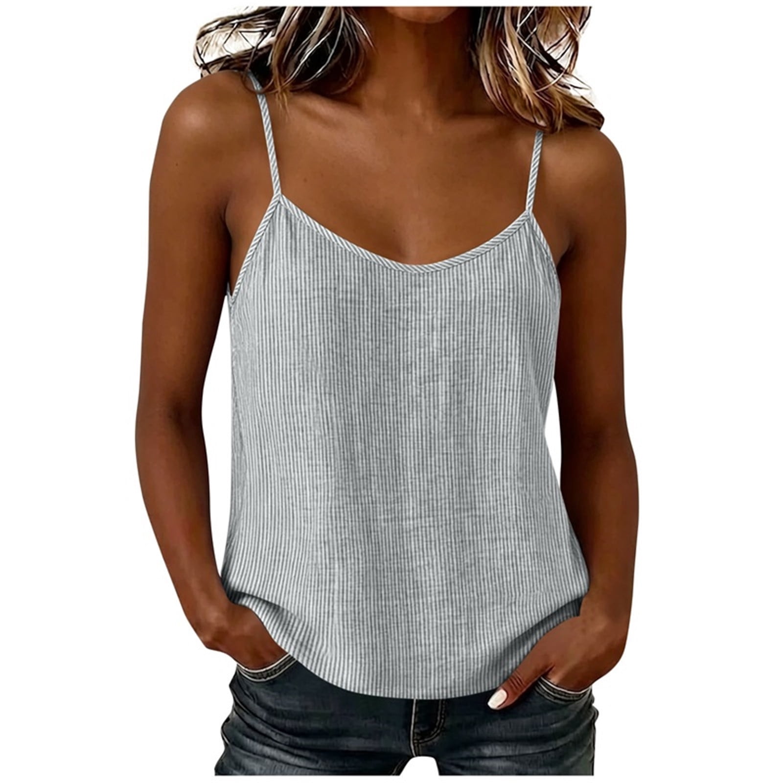 Aezemi Women Spaghetti Strap Tank Tops, Striped Printed Adjustable ...