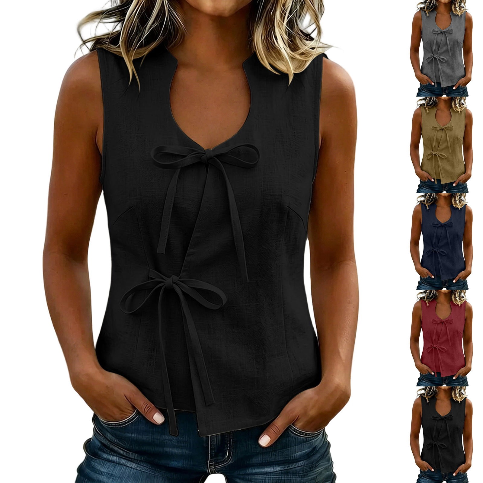 Aezemi Women Tie Front Tank Tops, U Neck Fashion Cute Trendy Tank ...