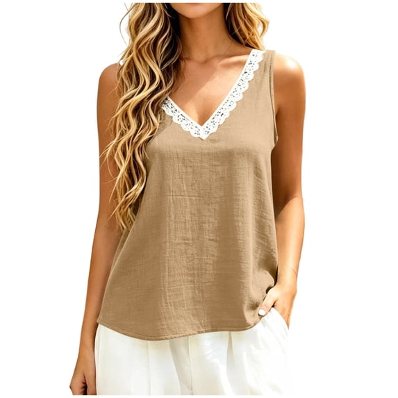 Aezemi Women V Neck Lace Tank Tops, Beach Loose Fit Sleeveless Camisole ...