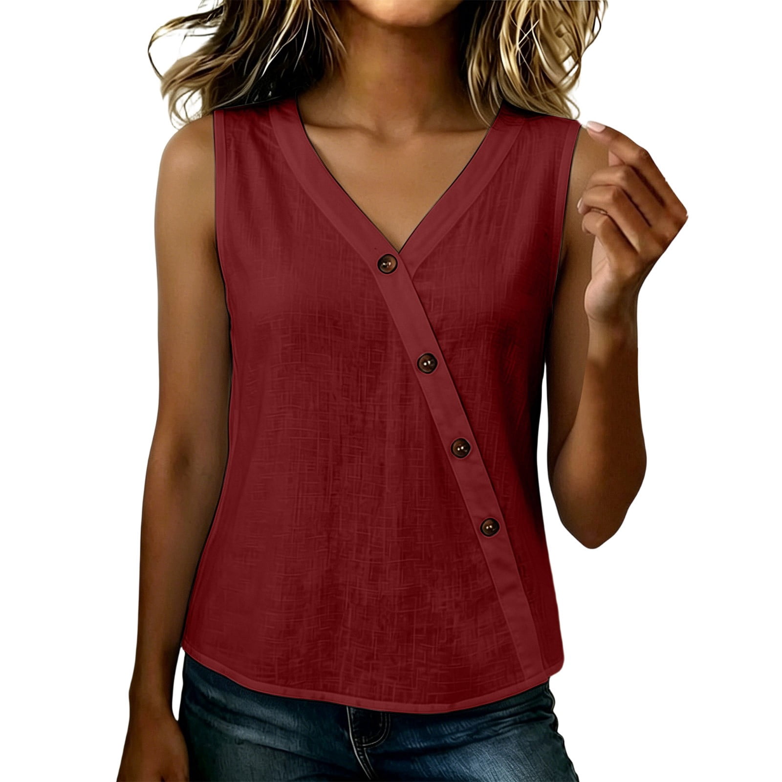 Aezemi Women V Neck Loose Tank Tops, Button Front Sleeveless Pullover ...