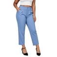 Aezemi Women Work Cropped Pants Button Stretch High Waisted Straight ...