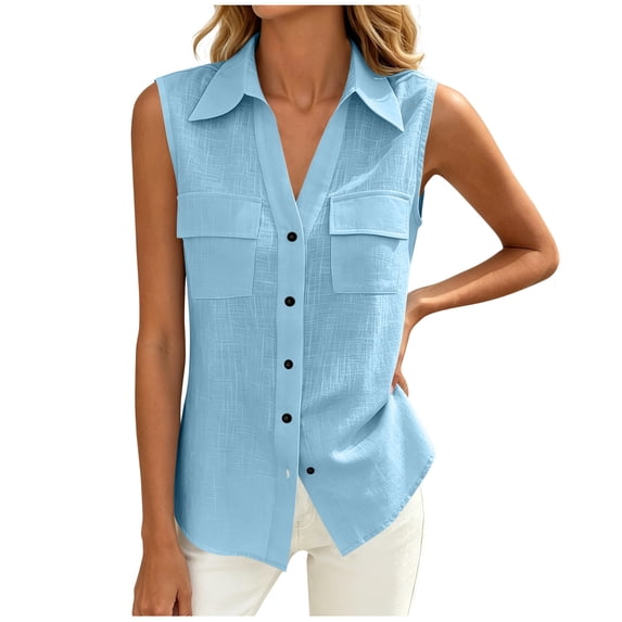 Aezemi Women's Button down Work Shirts, Faux Cotton Linen Collared ...
