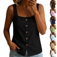 Aezemi Women's Button up Tank Tops, Cotton Linen Sleeveless Square Neck ...