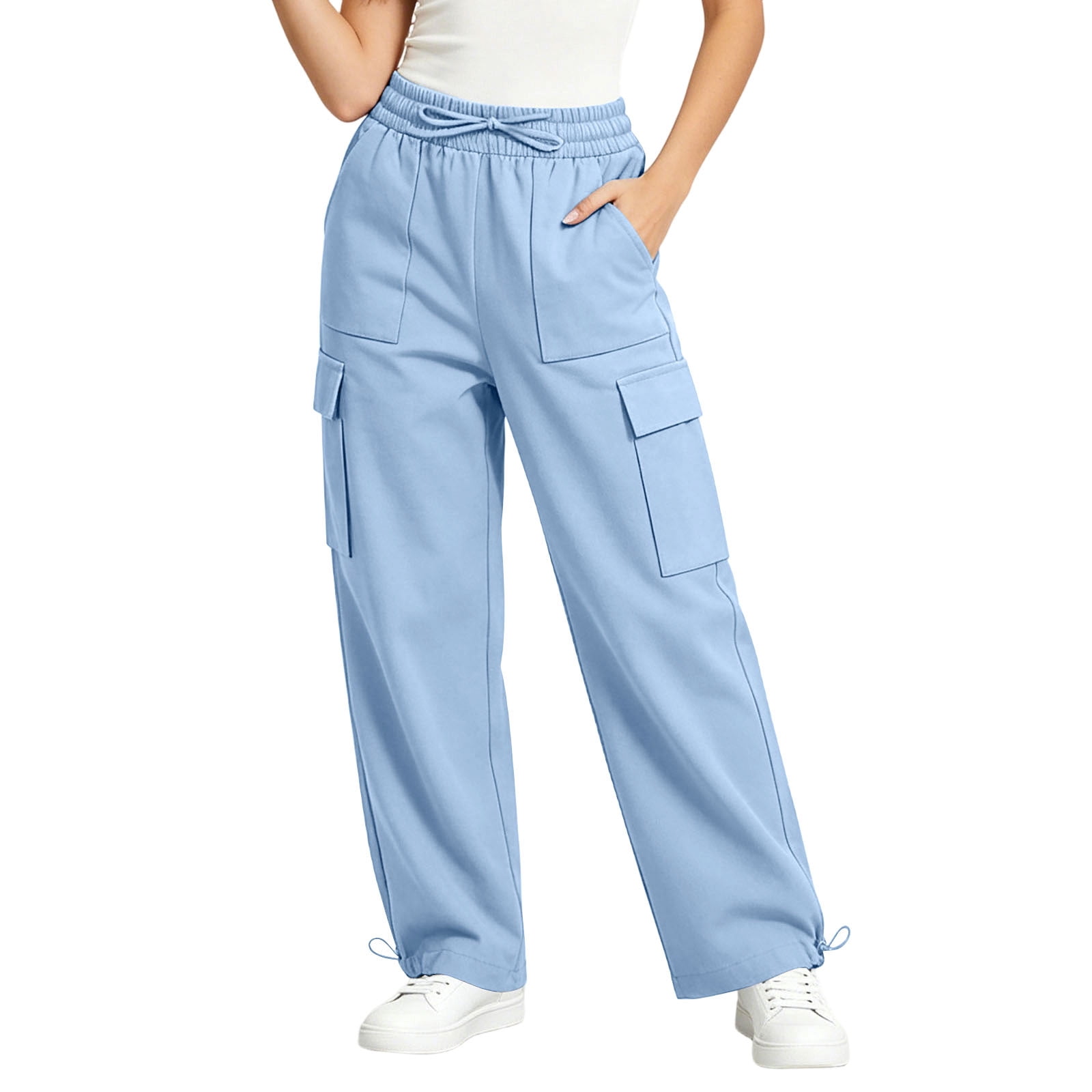 Aezemi Women's Cargo Sweat Pants, Straight Leg Baggy Elastic Waist ...