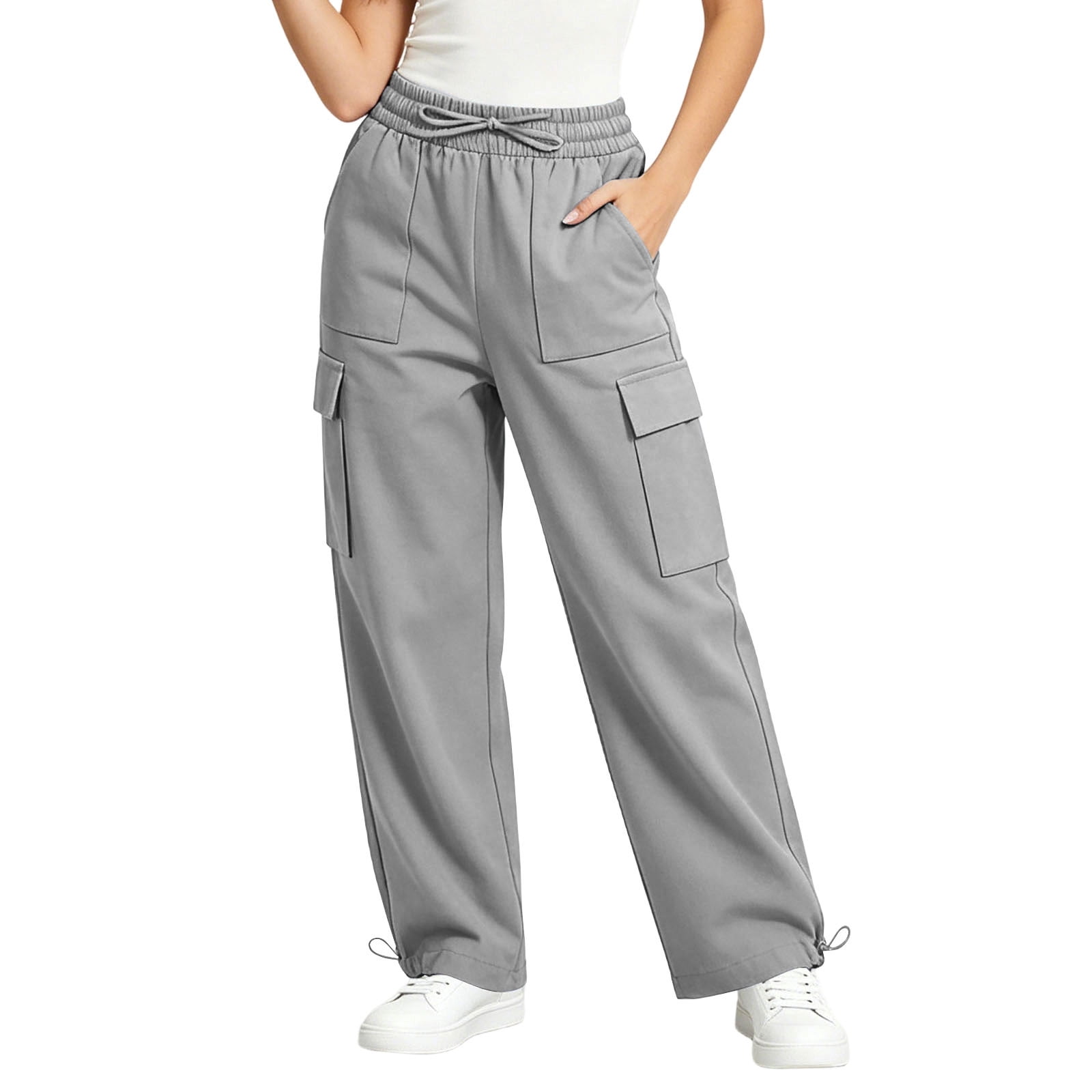 Aezemi Women's Cargo Sweat Pants, Straight Leg Baggy Elastic Waist ...