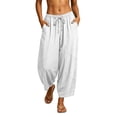 Aezemi Women's High Waisted Loose Pants Faux Cotton Linen Casual ...