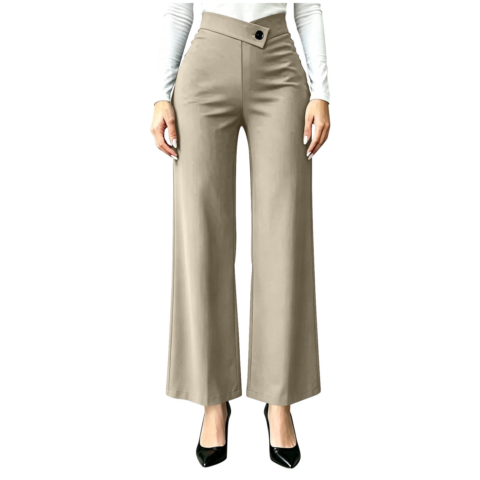 Aezemi Women's Straight Leg Work Pants, Button Stretchy Dress Business ...