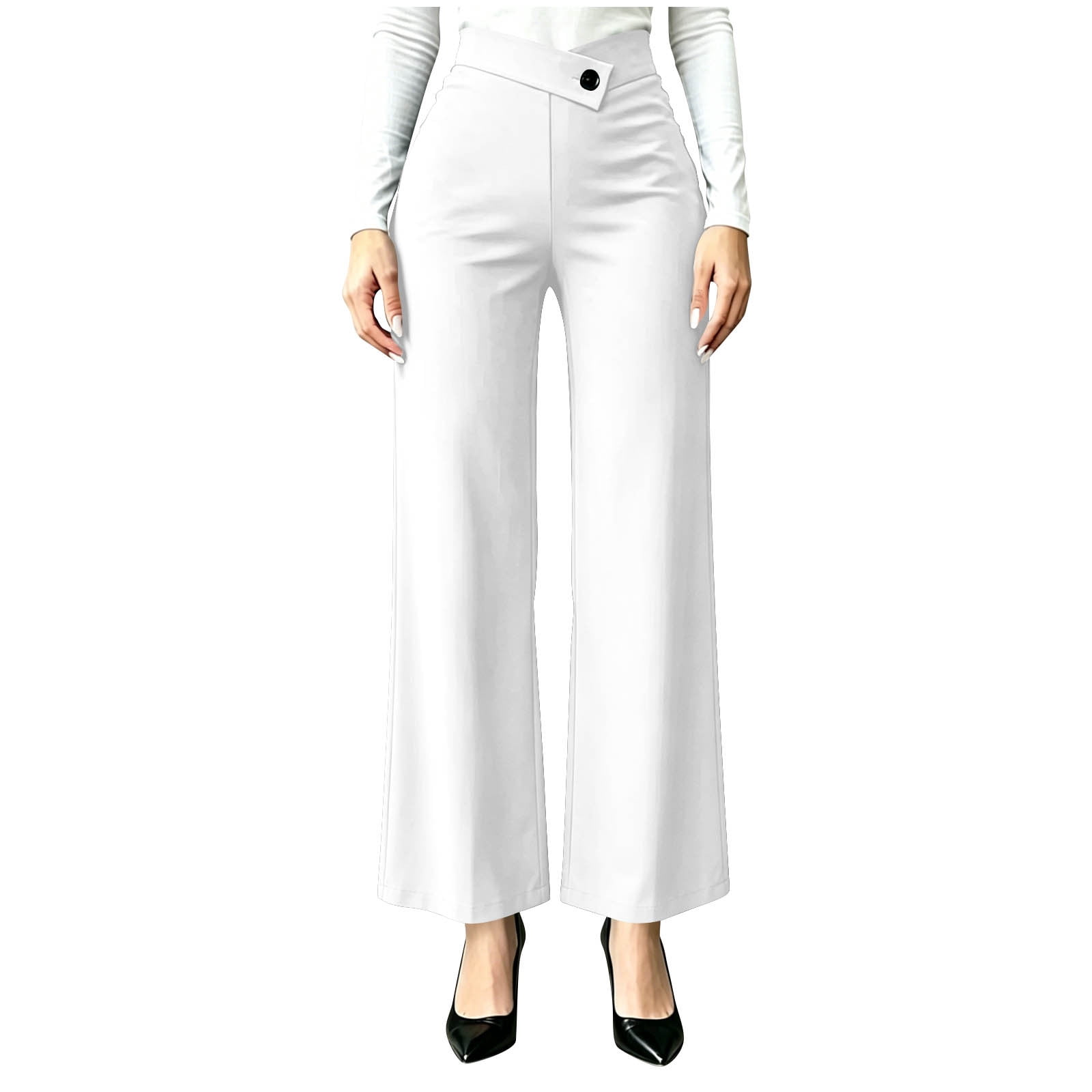 Aezemi Women's Straight Leg Work Pants, Button Stretchy Dress Business ...