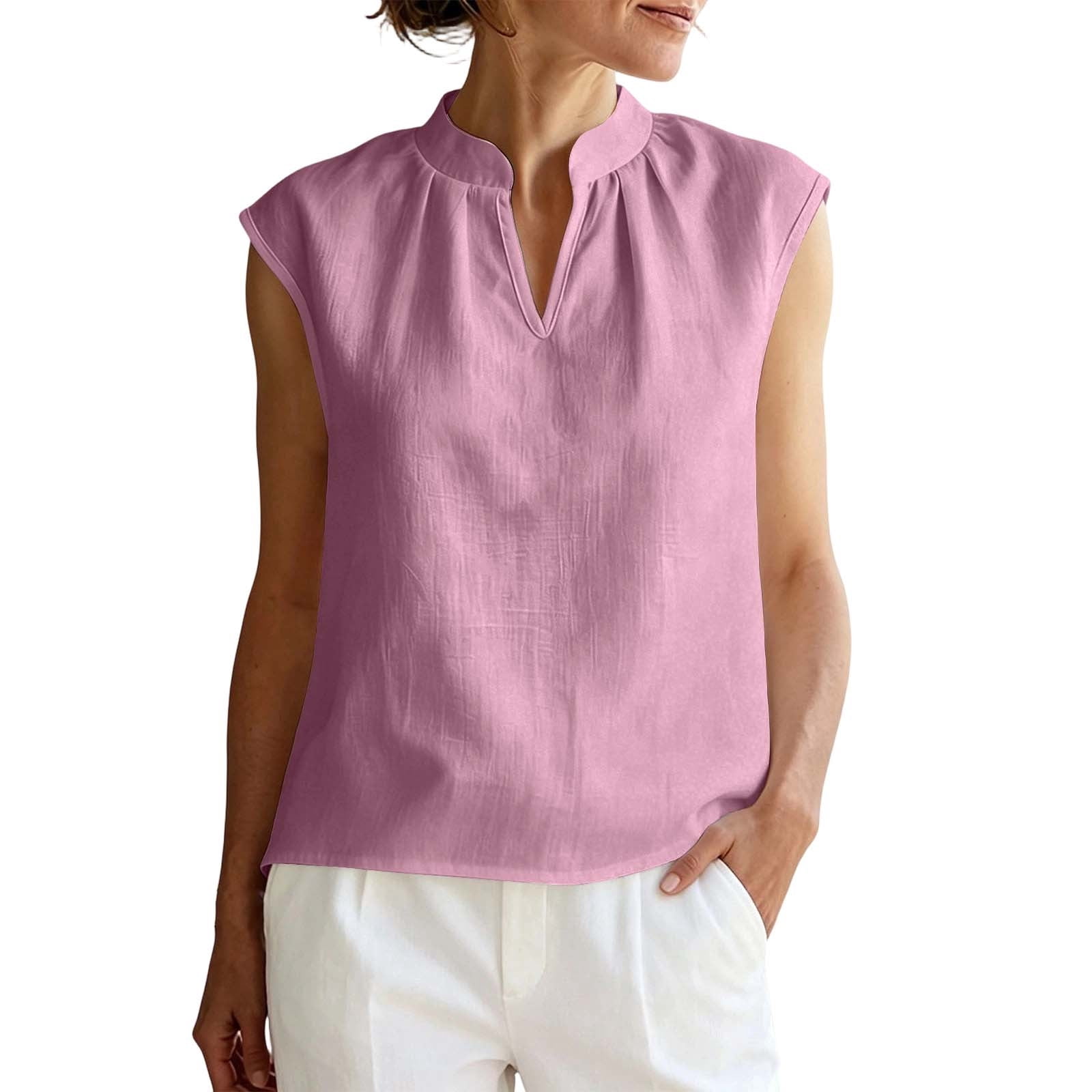 Aezemi Women's V Neck Pleated Tank Tops, Collared Summer Basic Tank ...