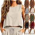 Aezemi Womens Crop Tank Tops, Faux Cotton Linen Summer Beach Sleeveless ...