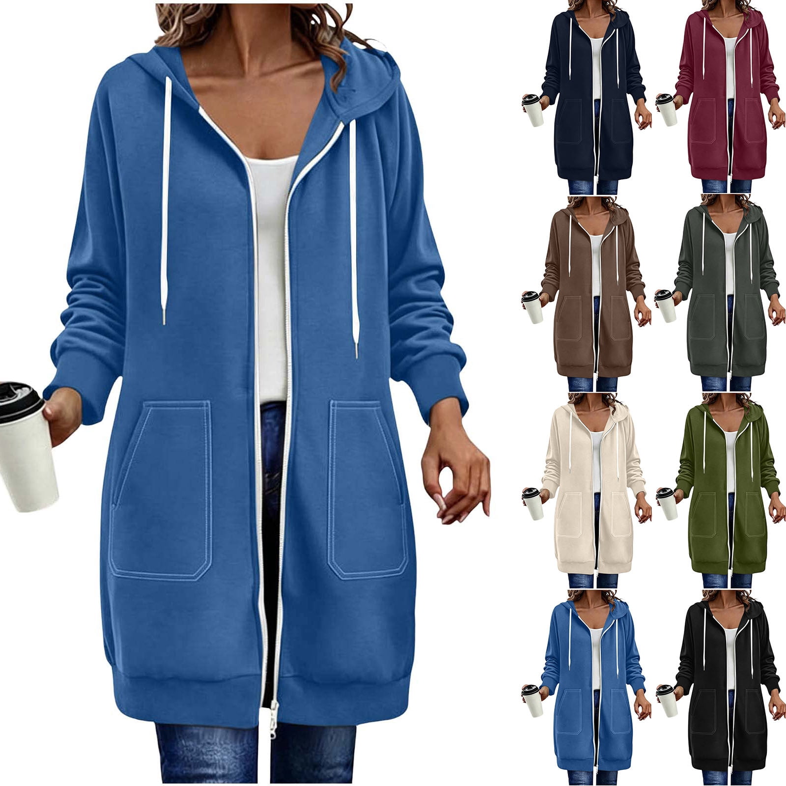 Aezemi Womens Full Zip Tunic Sweatshirts Hooded Drawstring Zip up ...