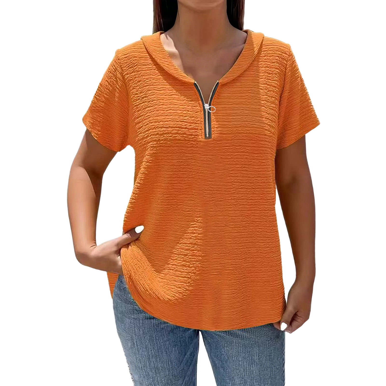 Aezemi Womens Half Zip Short Sleeve Shirts, Collared Texture ...