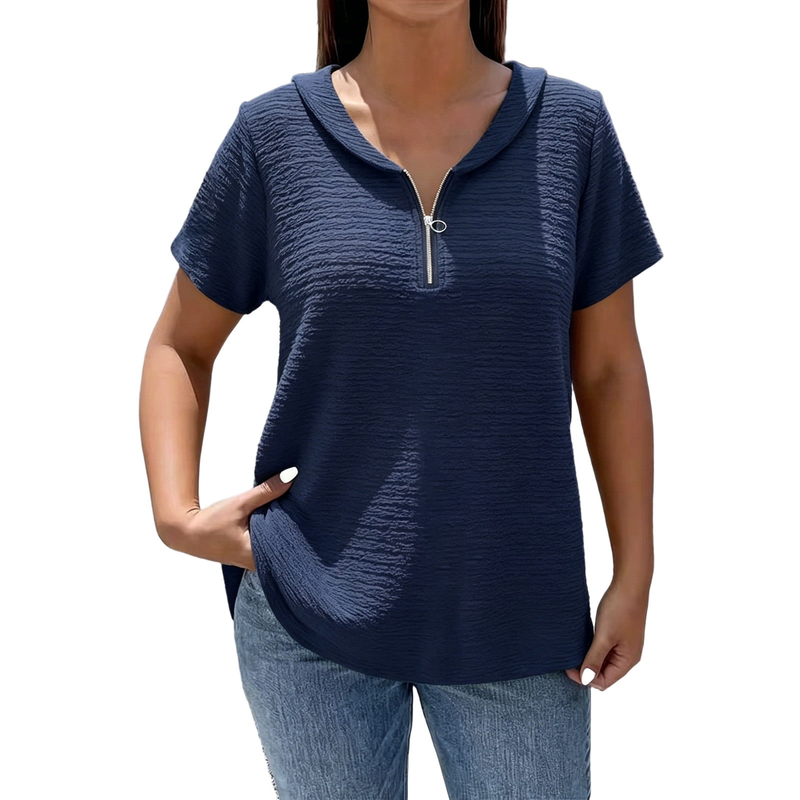 Aezemi Womens Half Zip Short Sleeve Shirts, Collared Texture ...